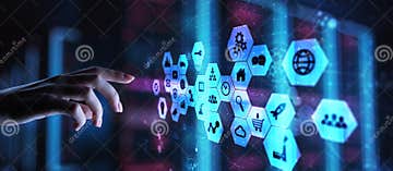 Mixed Media, Business Intelligence Icons on Virtual Screen, Analysis ...