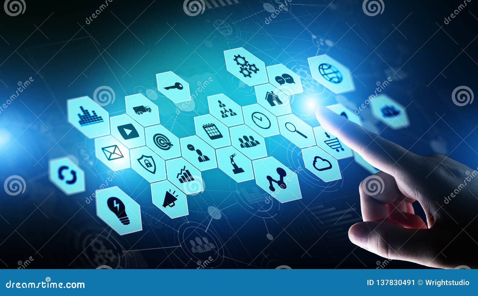 Mixed Media, Business Intelligence Icons on Virtual Screen, Analysis ...