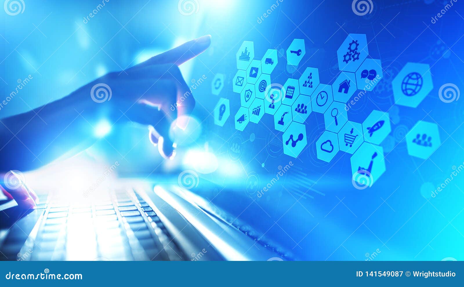 Mixed Media, Business Intelligence Icons on Virtual Screen, Analysis ...