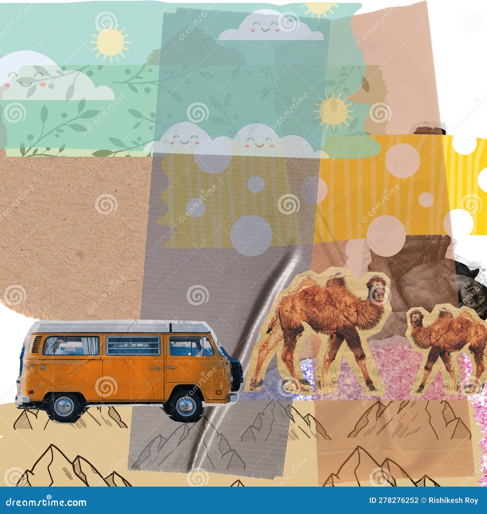 Mixed Media Collage Design with Colorful Cutting Papers Stock Photo ...