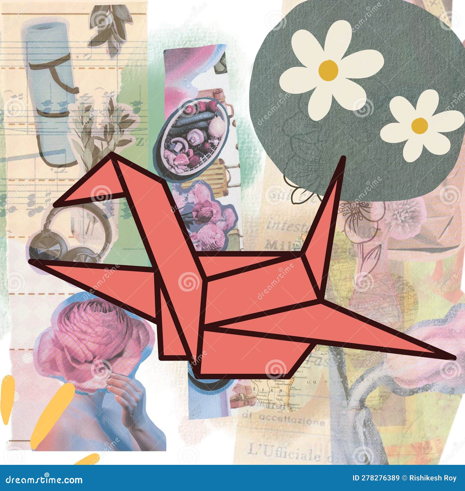 Mixed Media Collage Design with Colorful Cutting Papers Stock Image ...