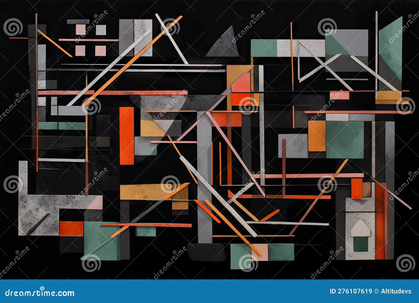 Mixed-media Geometric Composition on Black Background Stock ...