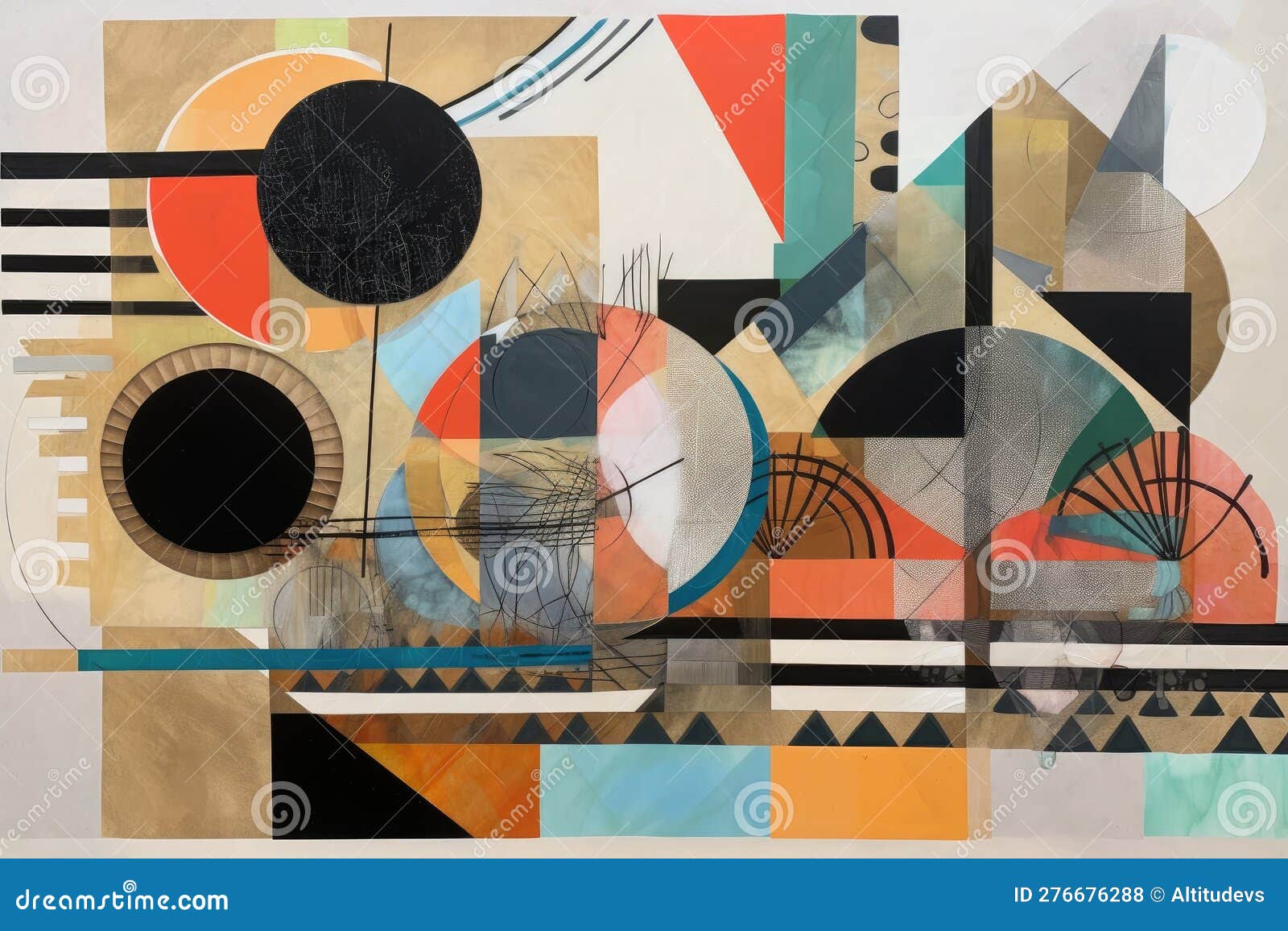 Mixed-media Geometric Composition with Lines, Shapes, and Colors Stock ...