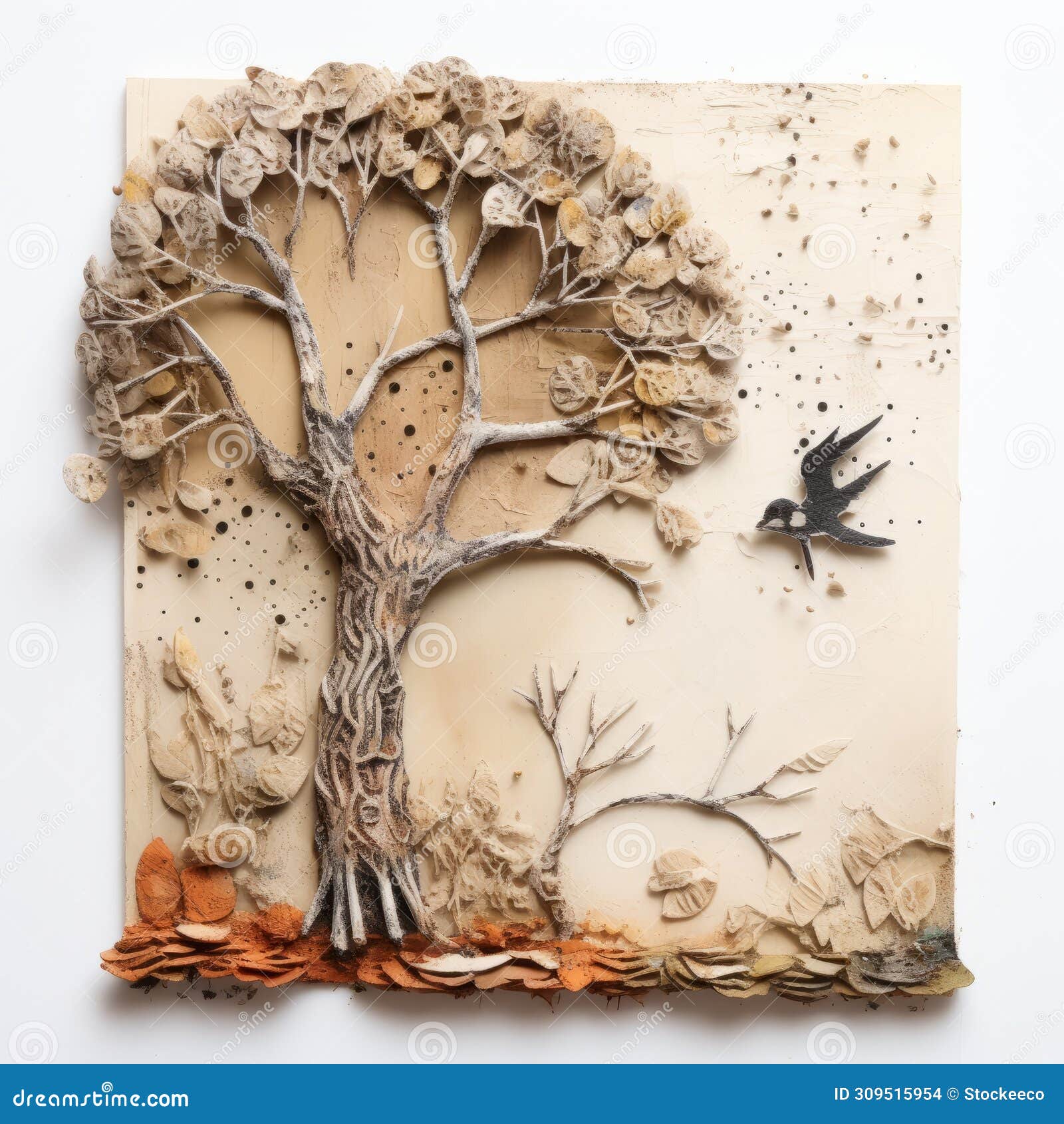 Mixed Media Tree Carving on White Background Stock Illustration ...