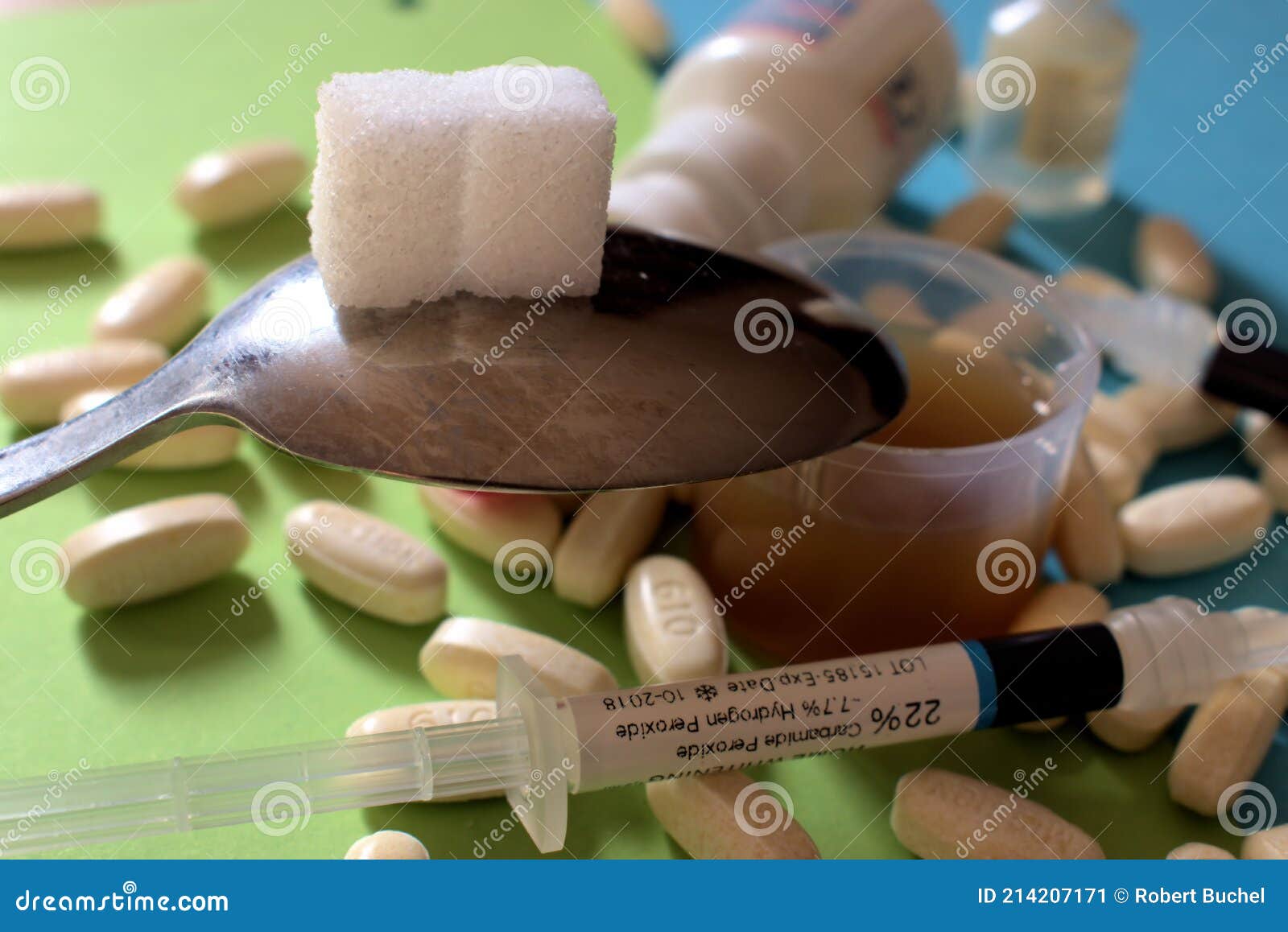 Mixed Medication and Syringes with a Spoon and a Sugar Cube 23.3.2021 ...