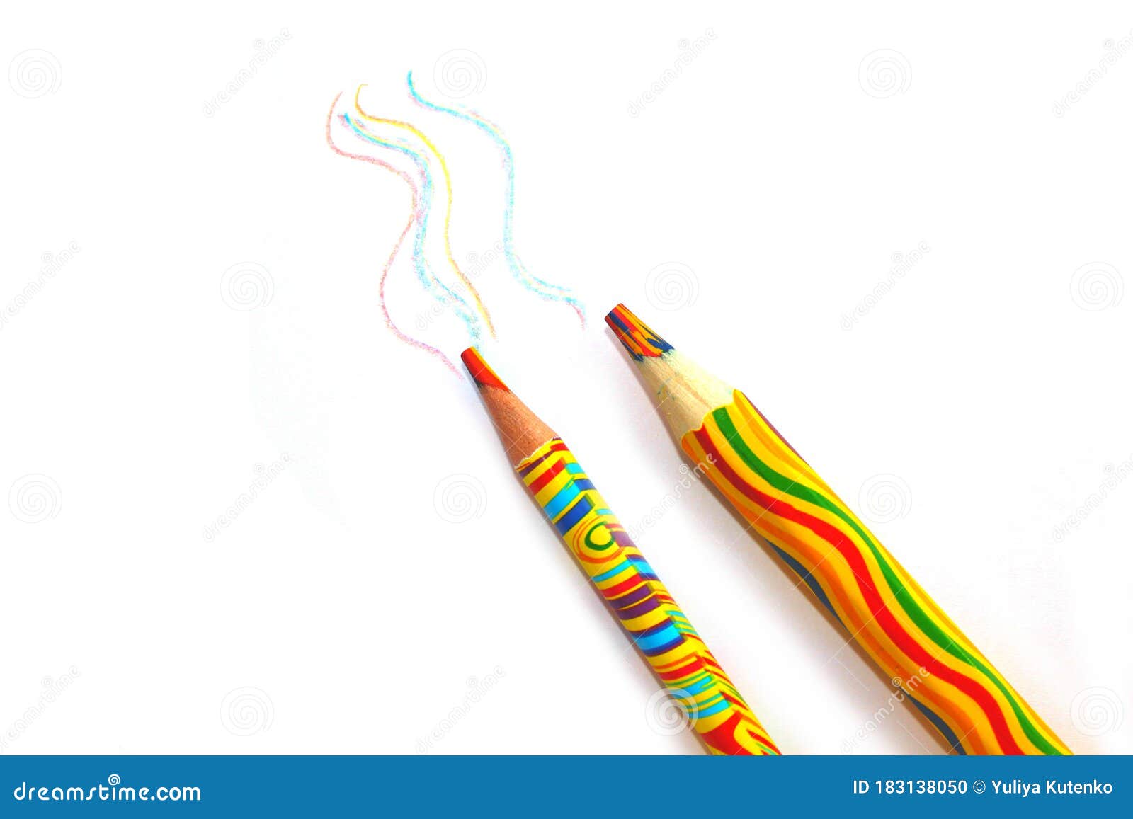 Mixed Multi-color Pencil 2 Pieces on a White Background. One Small, the ...