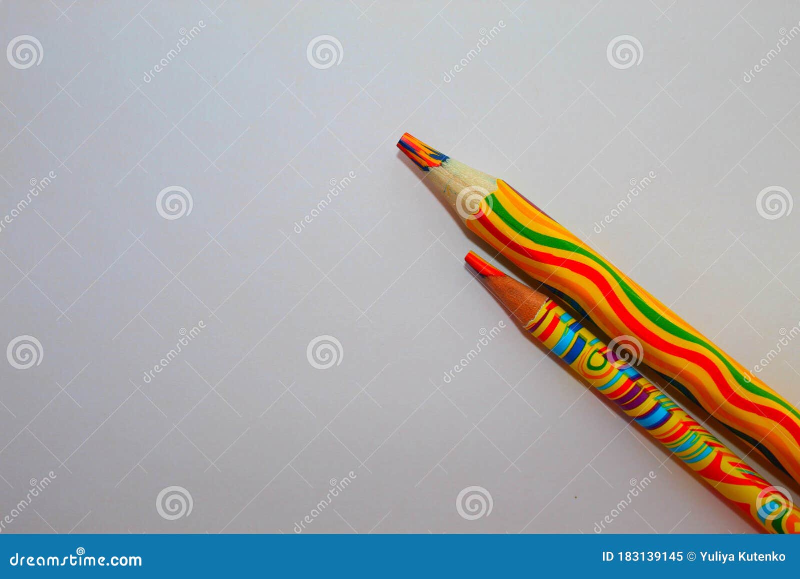 Mixed Multi-color Pencil 2 Pieces on a White Background. One Small ...