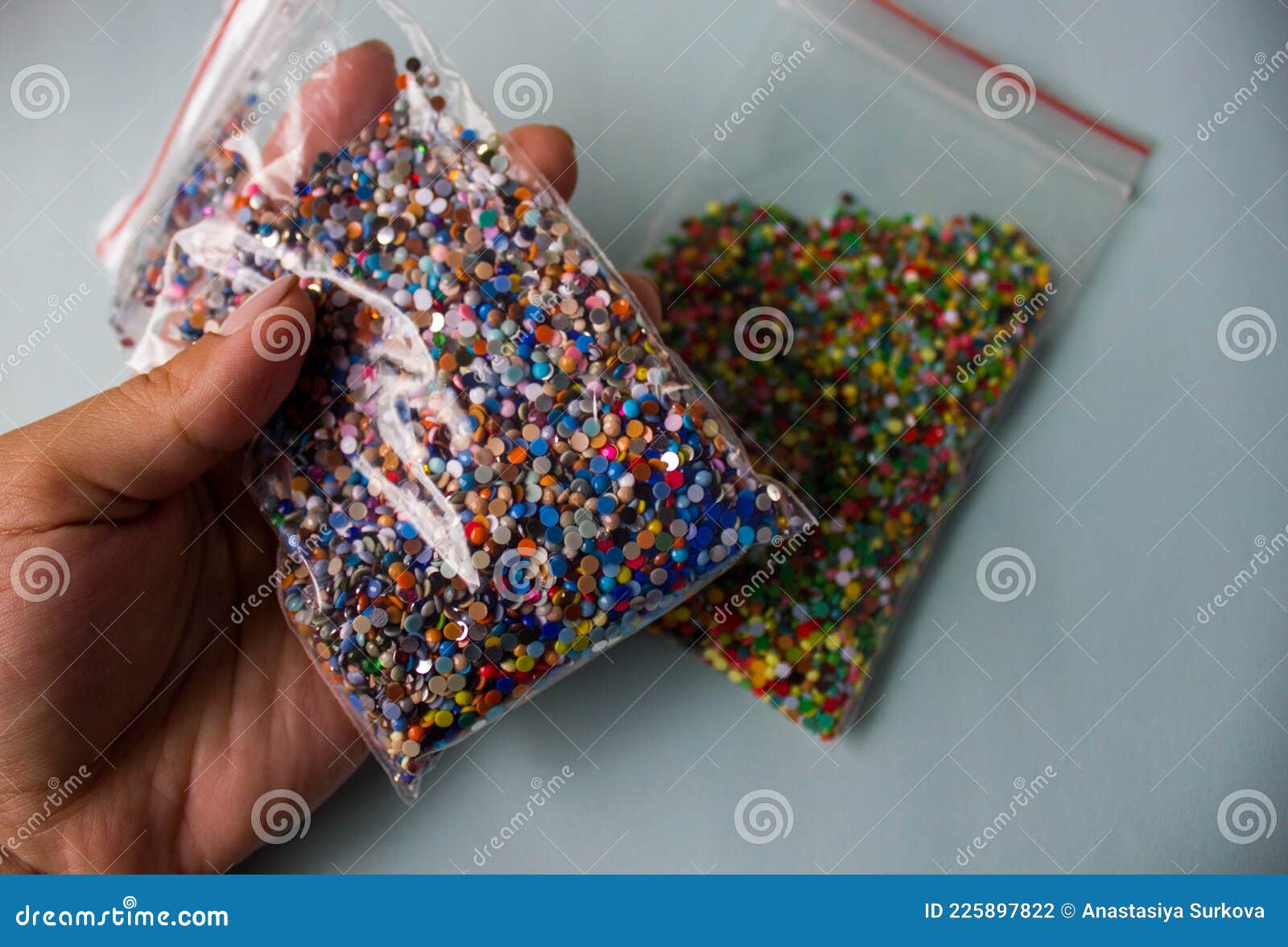 Mixed Multi-colored Diamonds Mosaic. Two Bags with Beads Stock Photo ...