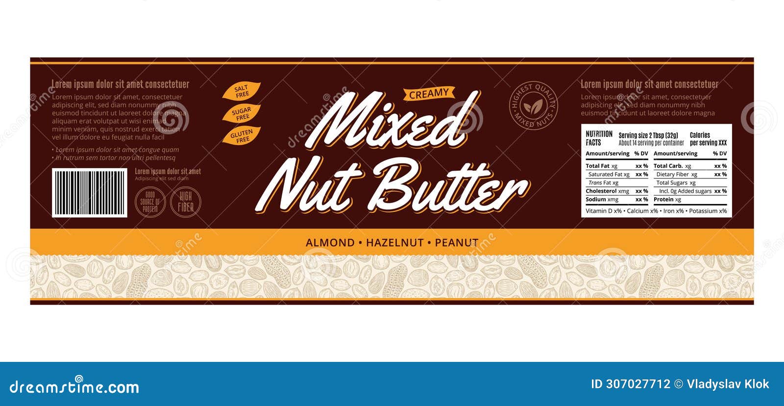Mixed Nut Butter Label and Packaging Design Template Stock Illustration ...