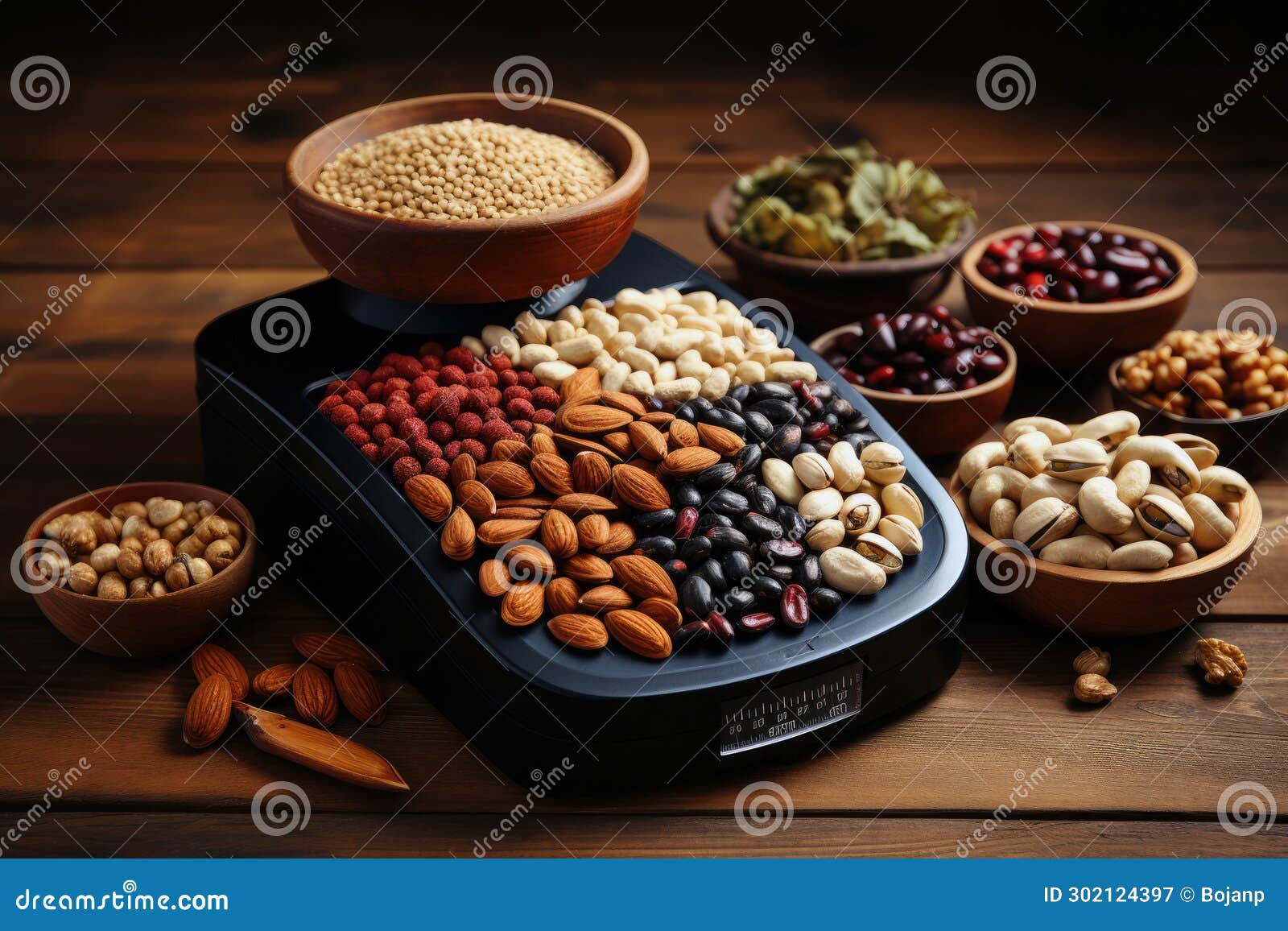 Mixed Nuts Arranged on Wooden Table. AI Generated Stock Illustration ...