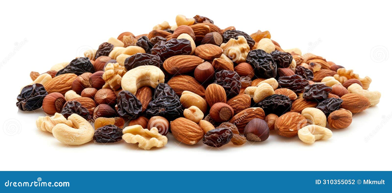 Mixed Nuts and Raisins Pile on White Background Stock Photo - Image of ...