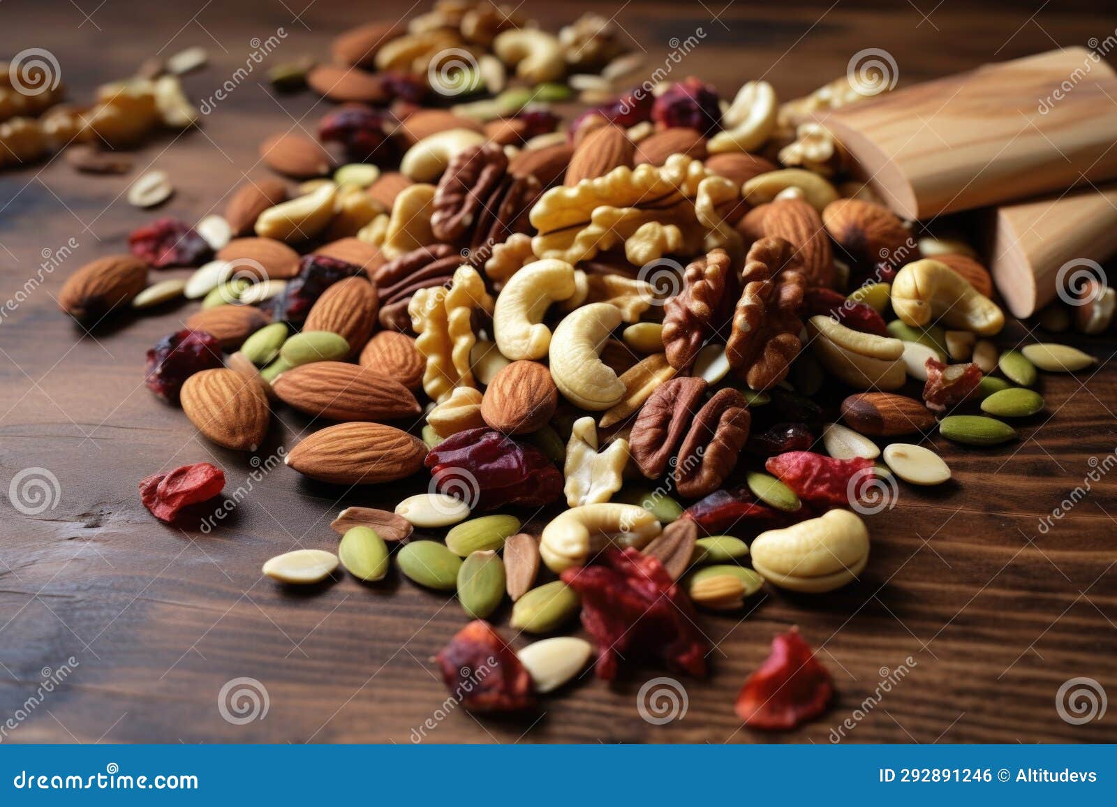 Mixed Nuts Scattered on a Wooden Surface Stock Photo - Image of natural ...