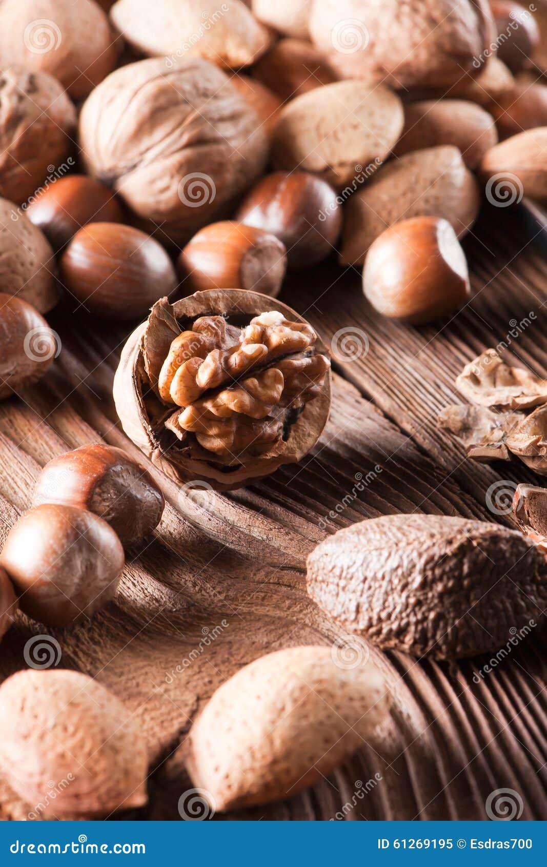 Mixed Nuts on a Wooden Background Stock Image - Image of horizontal ...