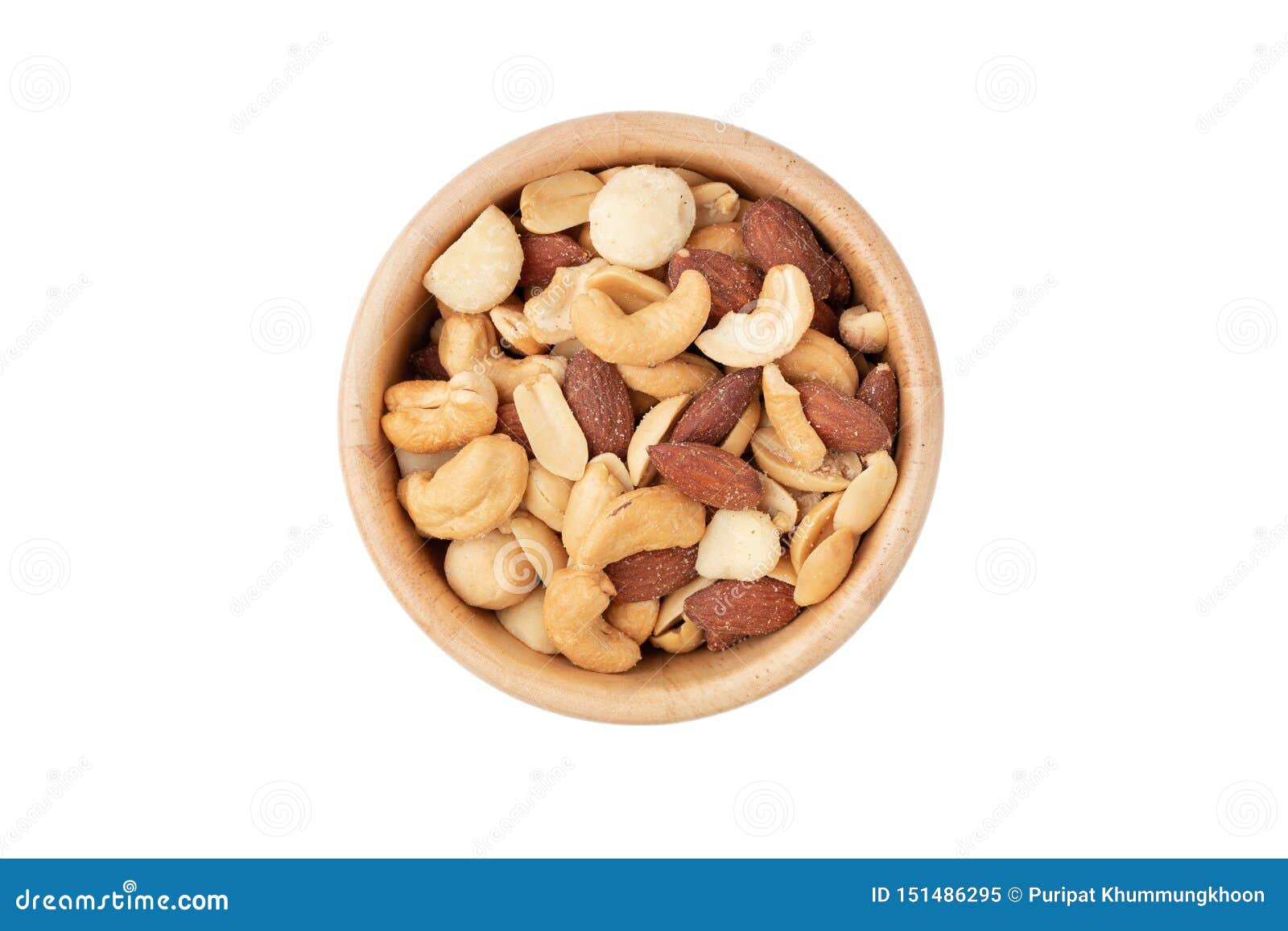 Mixed Nuts in Wooden Bowl Isolated on White Background Stock Image ...