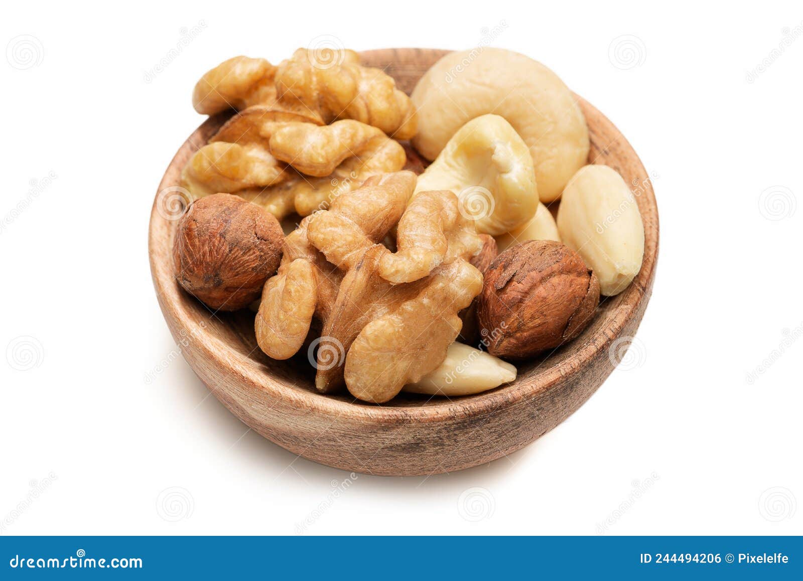 Mixed Nuts in Wooden Shell Isolated Stock Photo - Image of almond ...