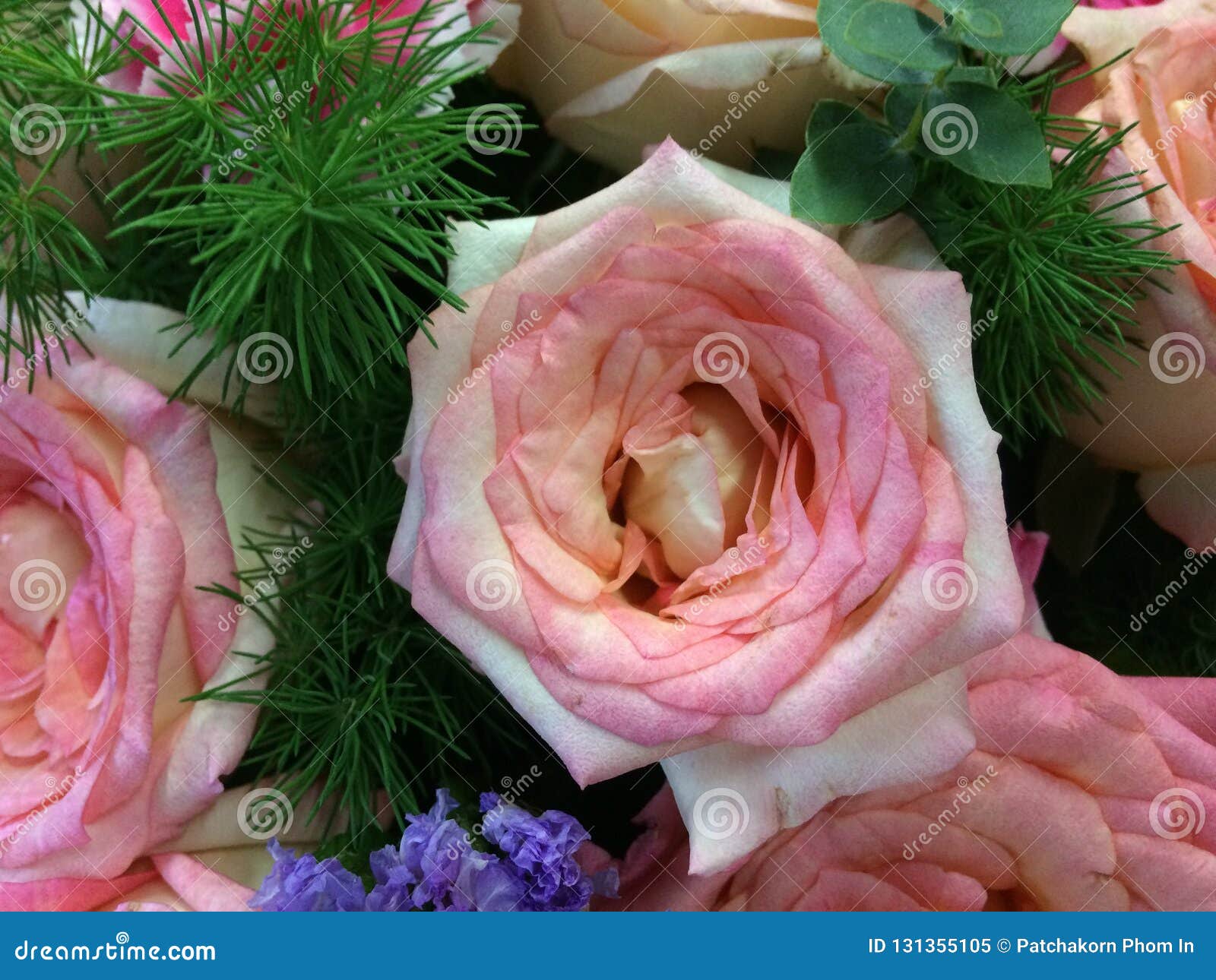 Mixed Pink Roses in a Floral Wedding Decoration Stock Image - Image of ...
