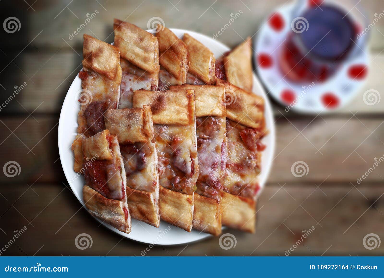 Traditional Turkish Pizza and Tea Stock Photo - Image of food, culture ...