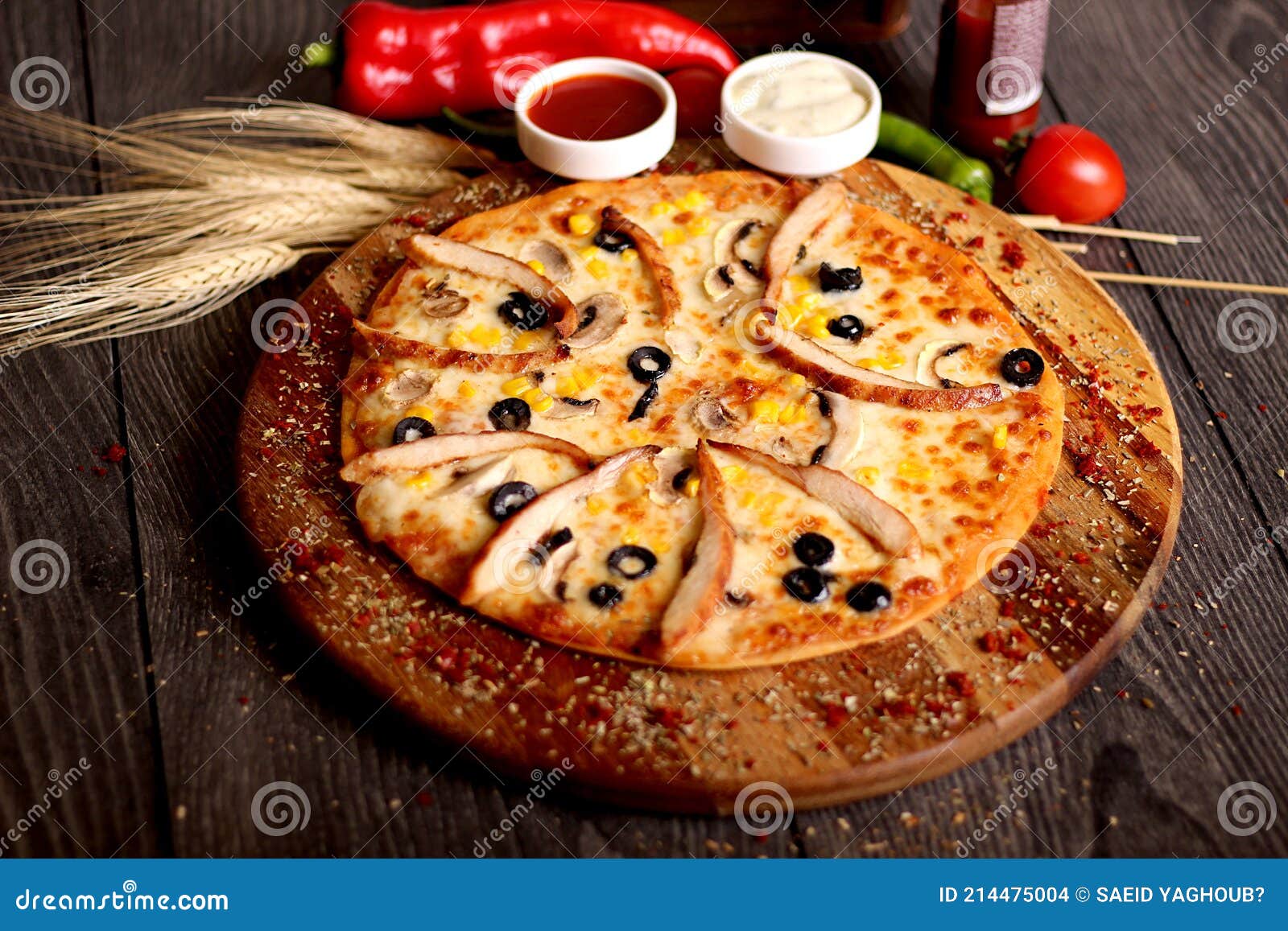 A Mixed pizza stock photo. Image of food, pepper, cheese - 214475004