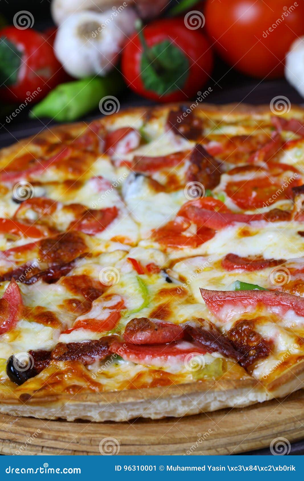 Mixed Pizza stock image. Image of food, meat, grease - 96310001