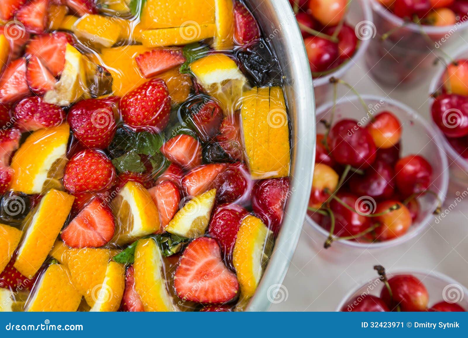 Mixed Punch with Fruits in Metal Bowl Stock Image - Image of beverage ...