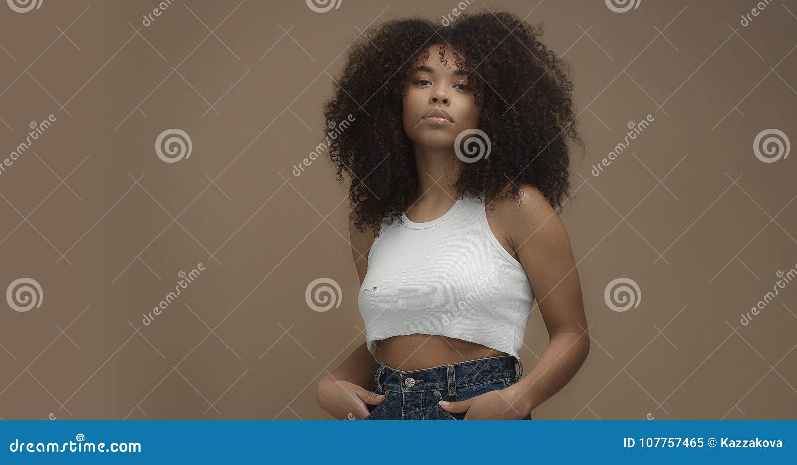 Mixed Race Black Woman Portrait With Big Afro Hair Curly Hair Stock