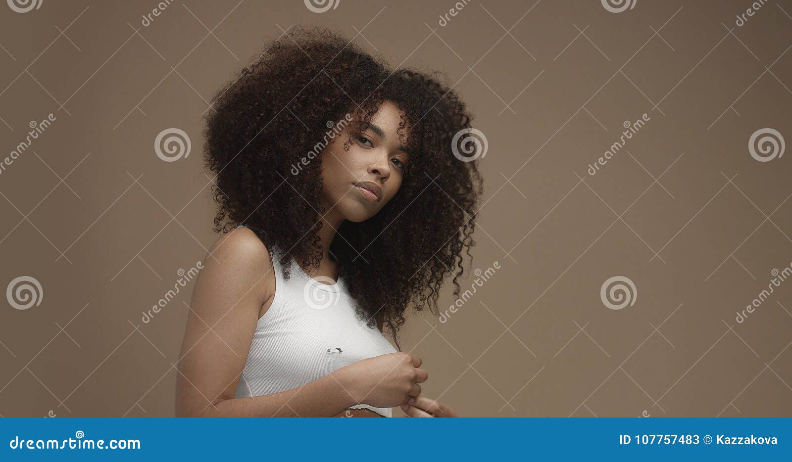 Mixed Race Black Woman Portrait With Big Afro Hair Curly Hair Stock