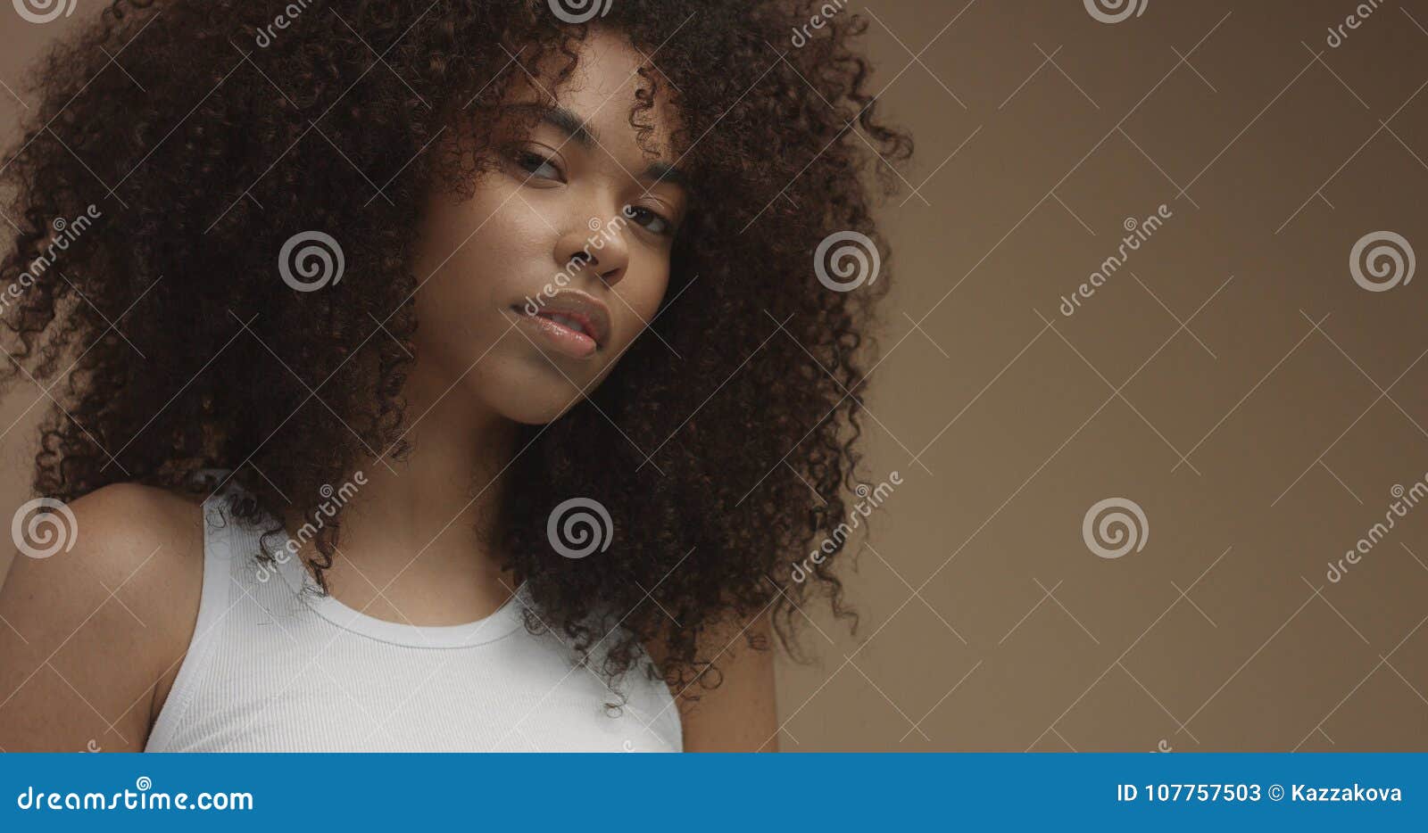 Mixed Race Black Woman Portrait With Big Afro Hair Curly Hair Stock