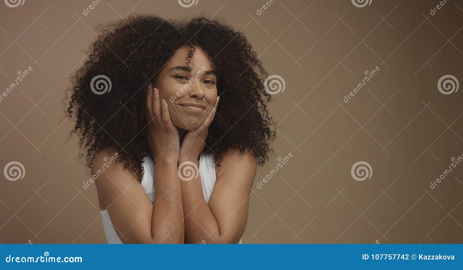 Mixed Race Black Woman Portrait With Big Afro Hair Curly Hair Stock