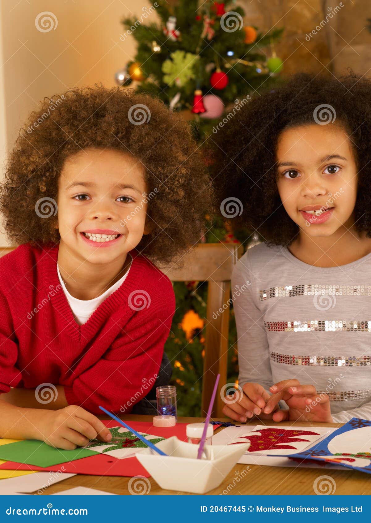 Mixed Race Children Making Christmas Cards Stock Image - Image of ...