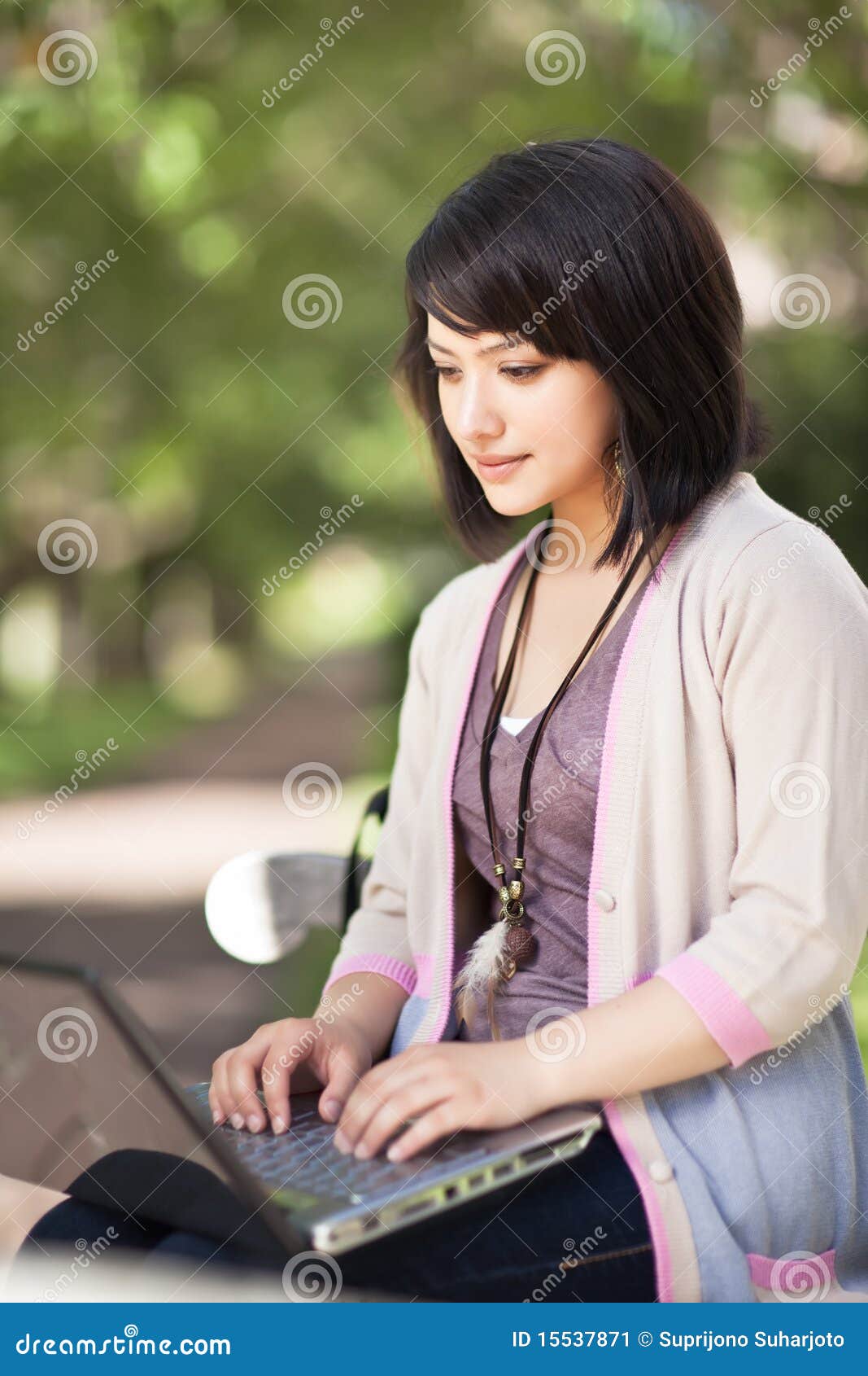 Mixed Race College Student with Laptop Stock Image - Image of lawn ...