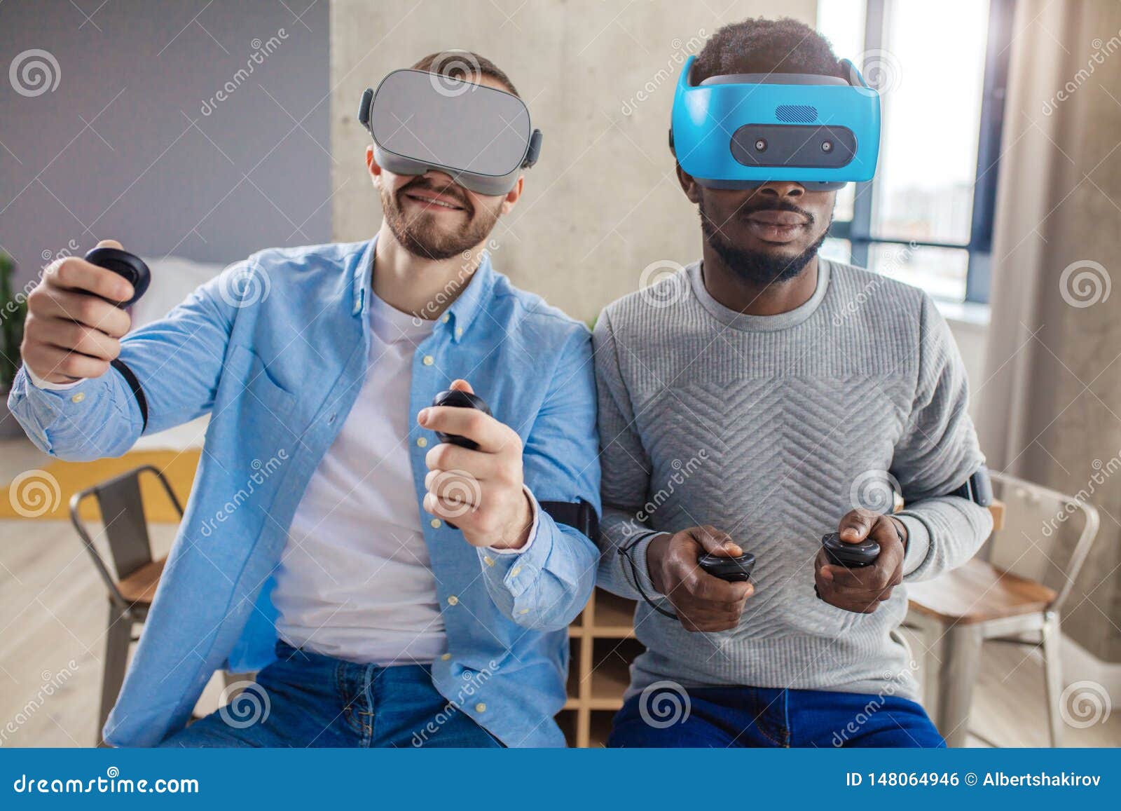 Mixed Race Couple of Male Friends Develop Project Using Virtual Reality ...