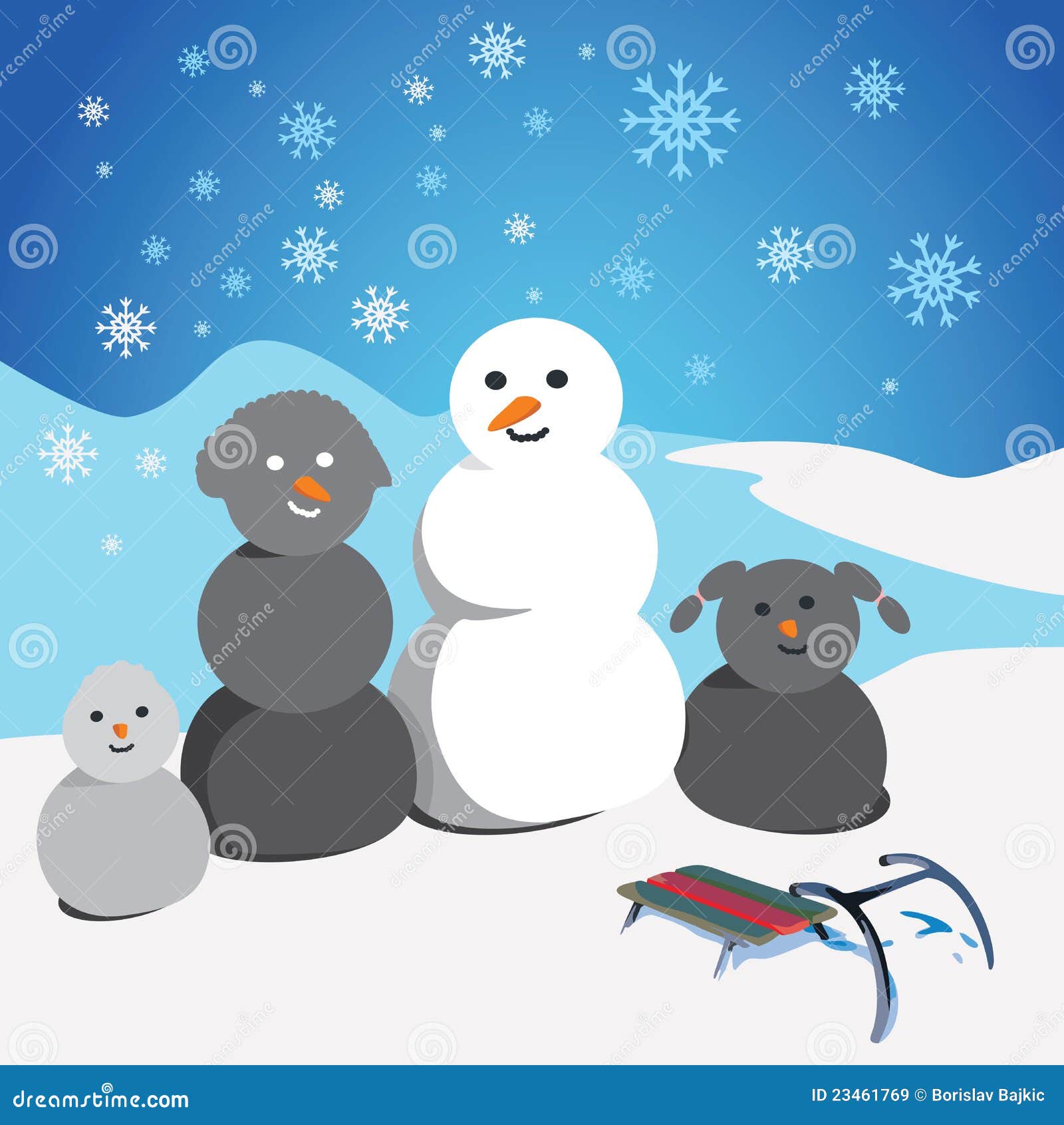 Mixed race snowman family stock vector. Illustration of father - 23461769