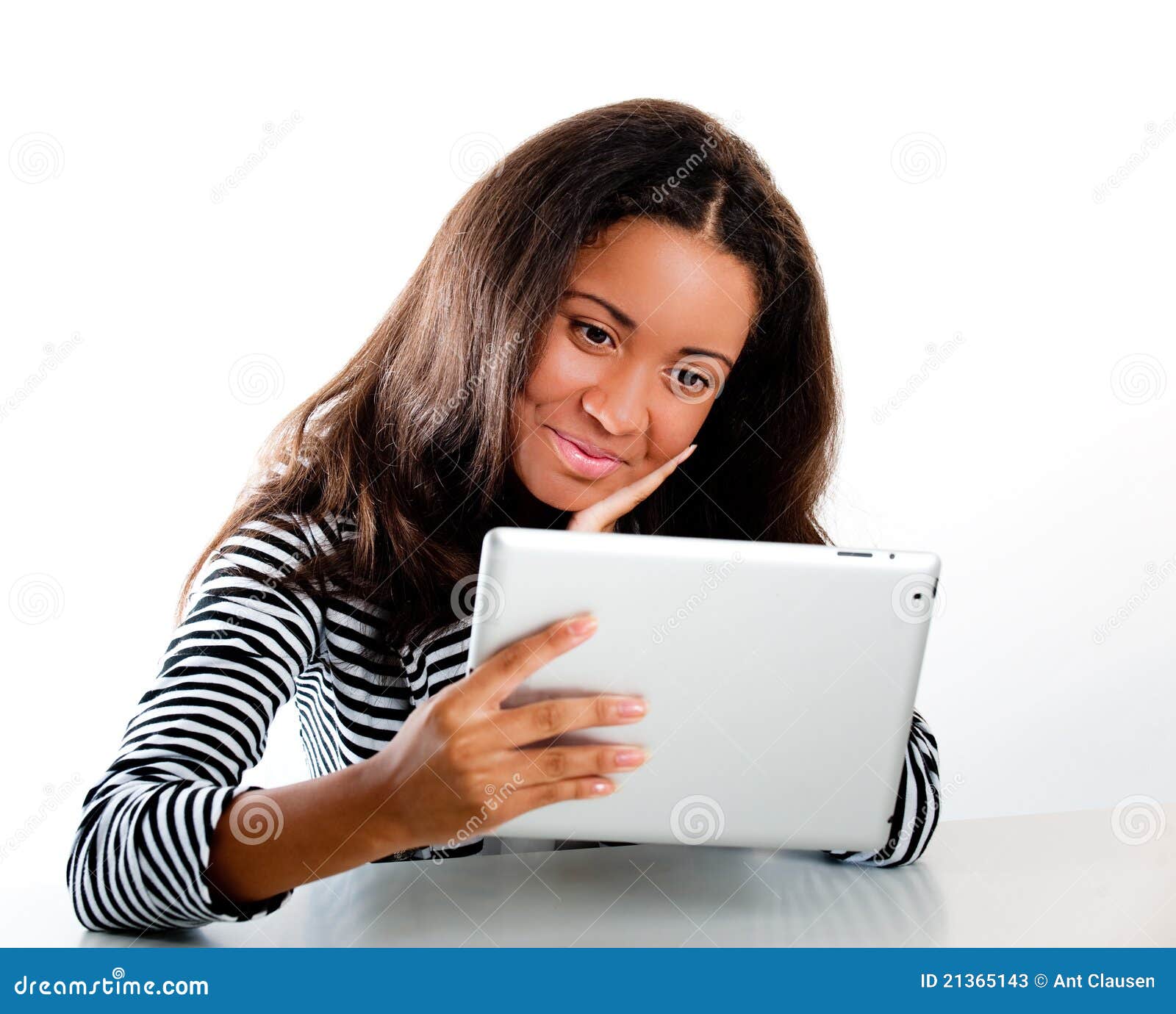 Mixed Race Teen Girl, Looking at Tablet Computer Stock Image - Image of ...