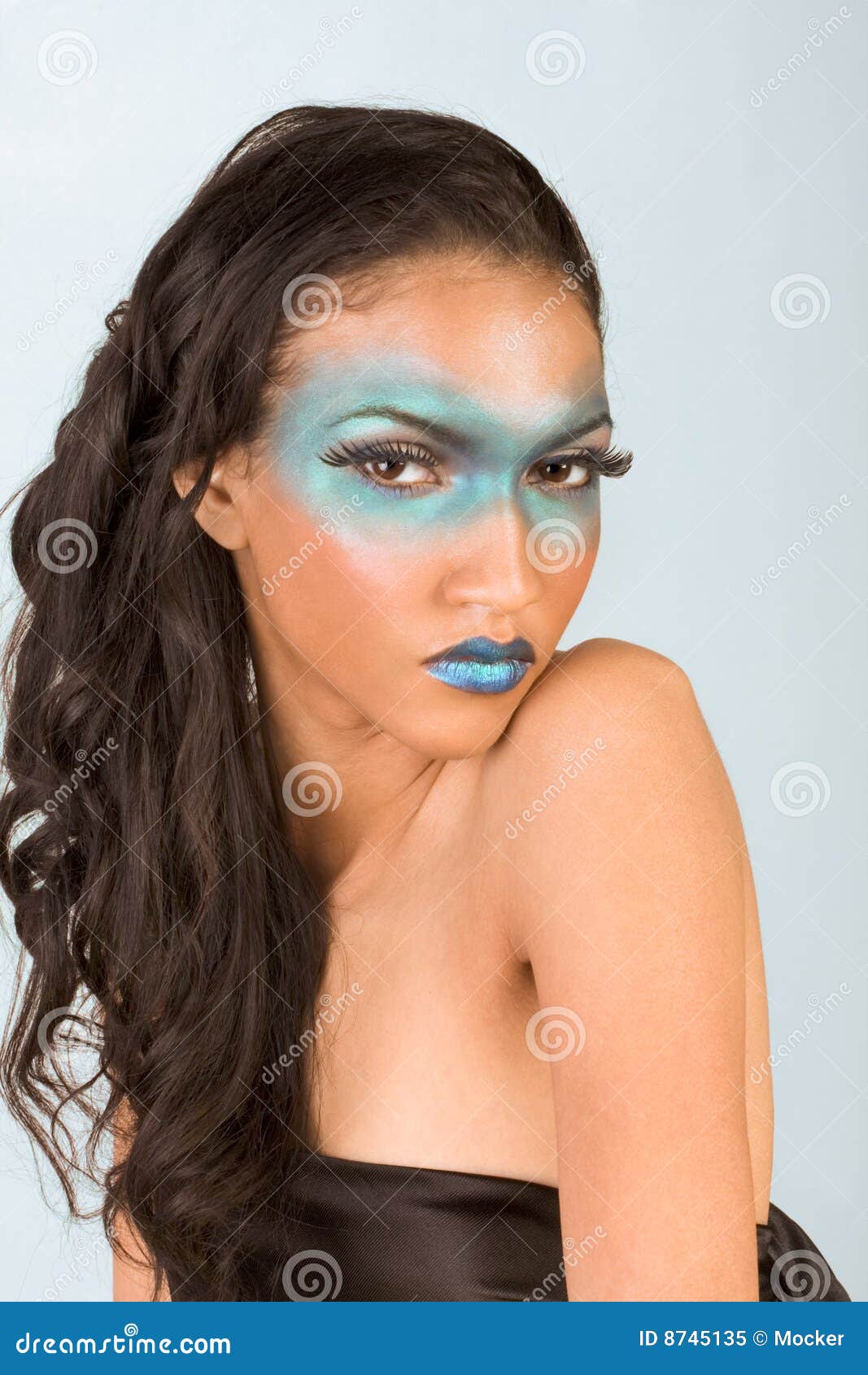 Mixed Race Woman Wearing Exotic Blue Make Up Stock Image - Image of ...