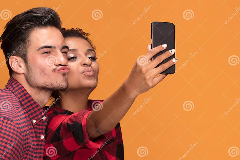 Mixed Race Couple Taking Selfie Stock Image Image Of Caucasian Afro