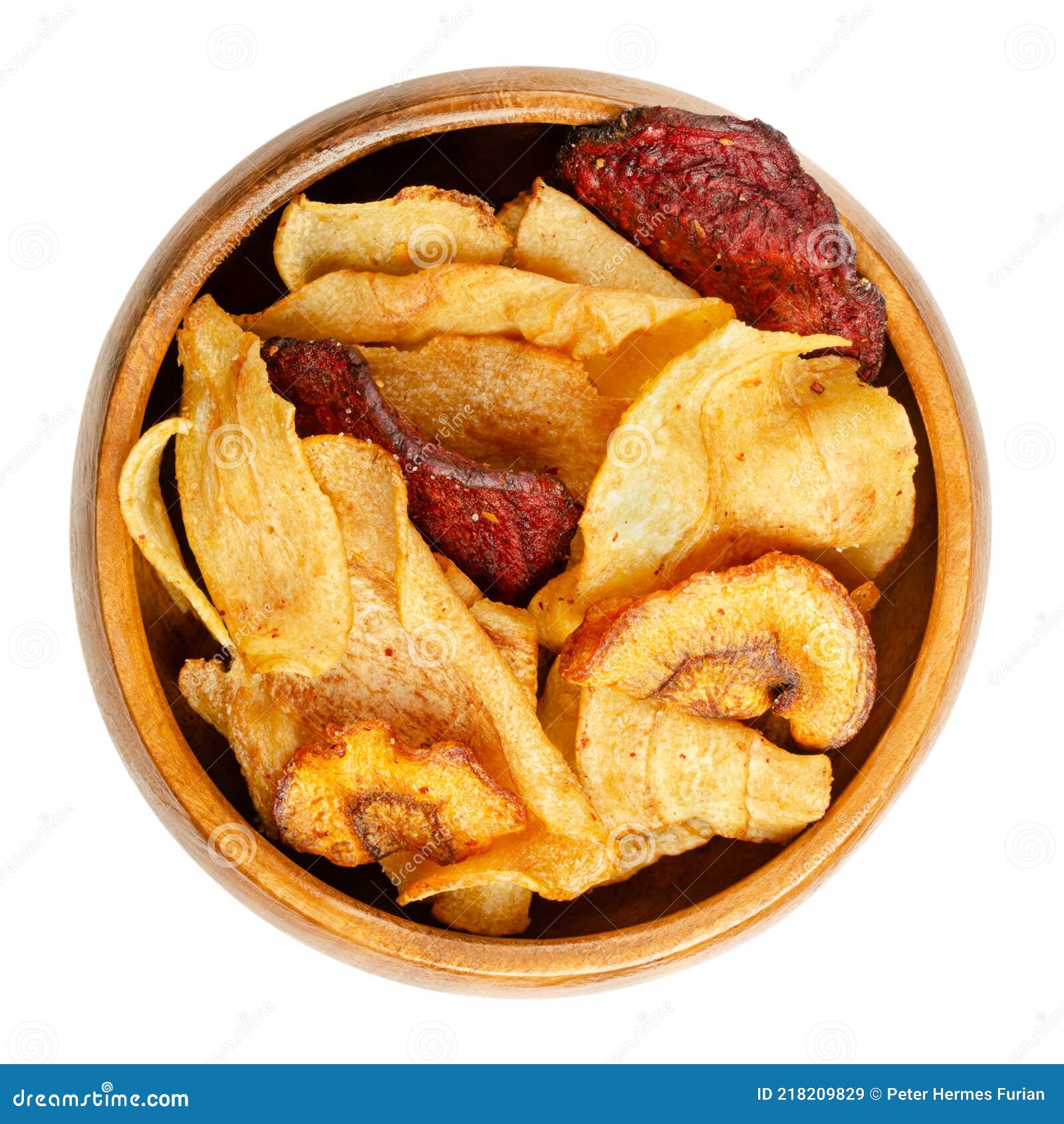 Mixed Root Vegetable Crisps, Sliced and Fried Root Veg, in a Wooden ...