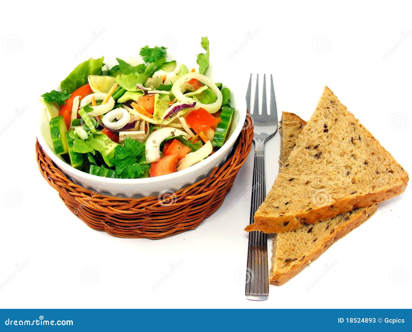Mixed salad with bread stock image. Image of food, dinner - 18524893
