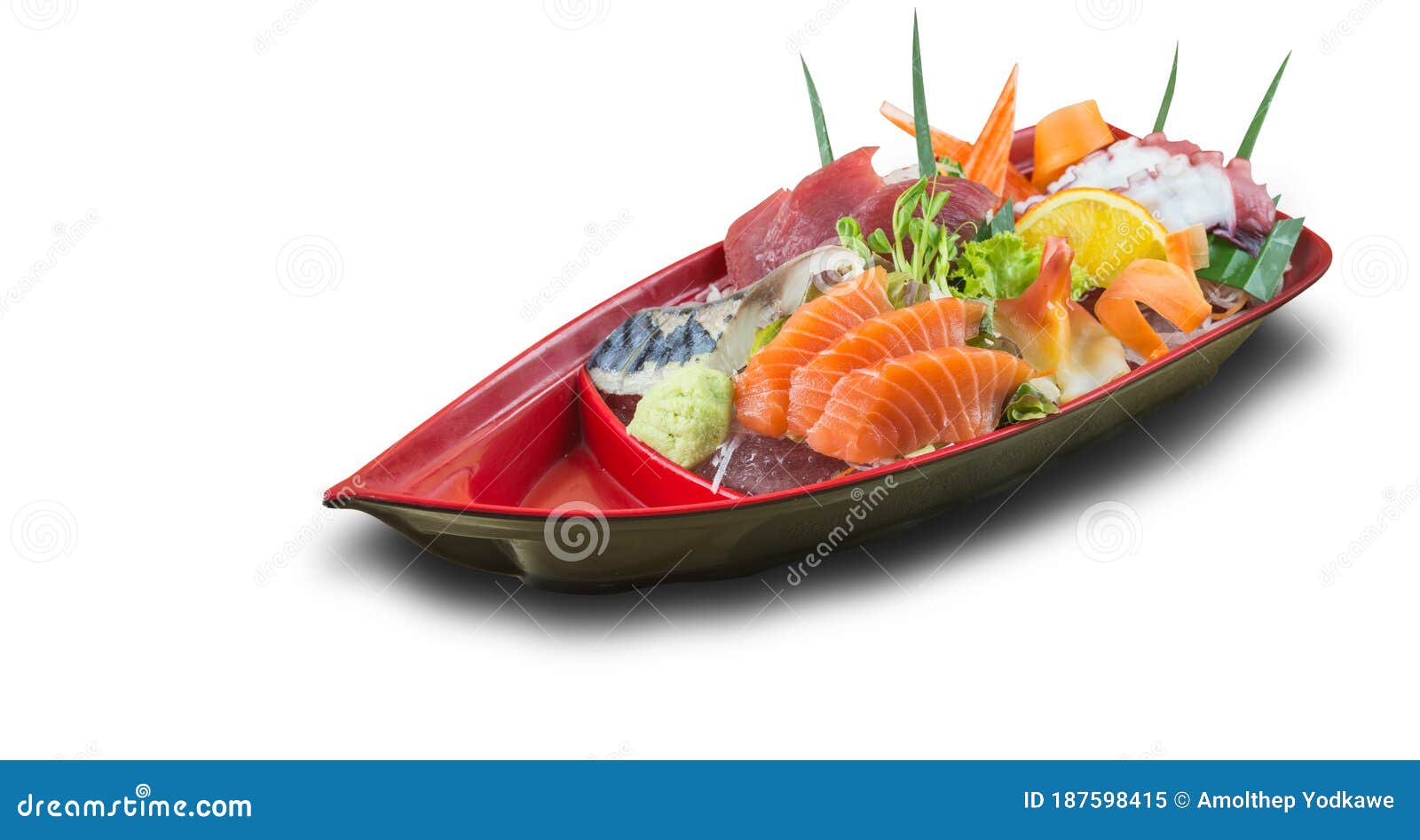 Mixed Sashimi Set in Red Boat Bowl Isolated Stock Image - Image of ...