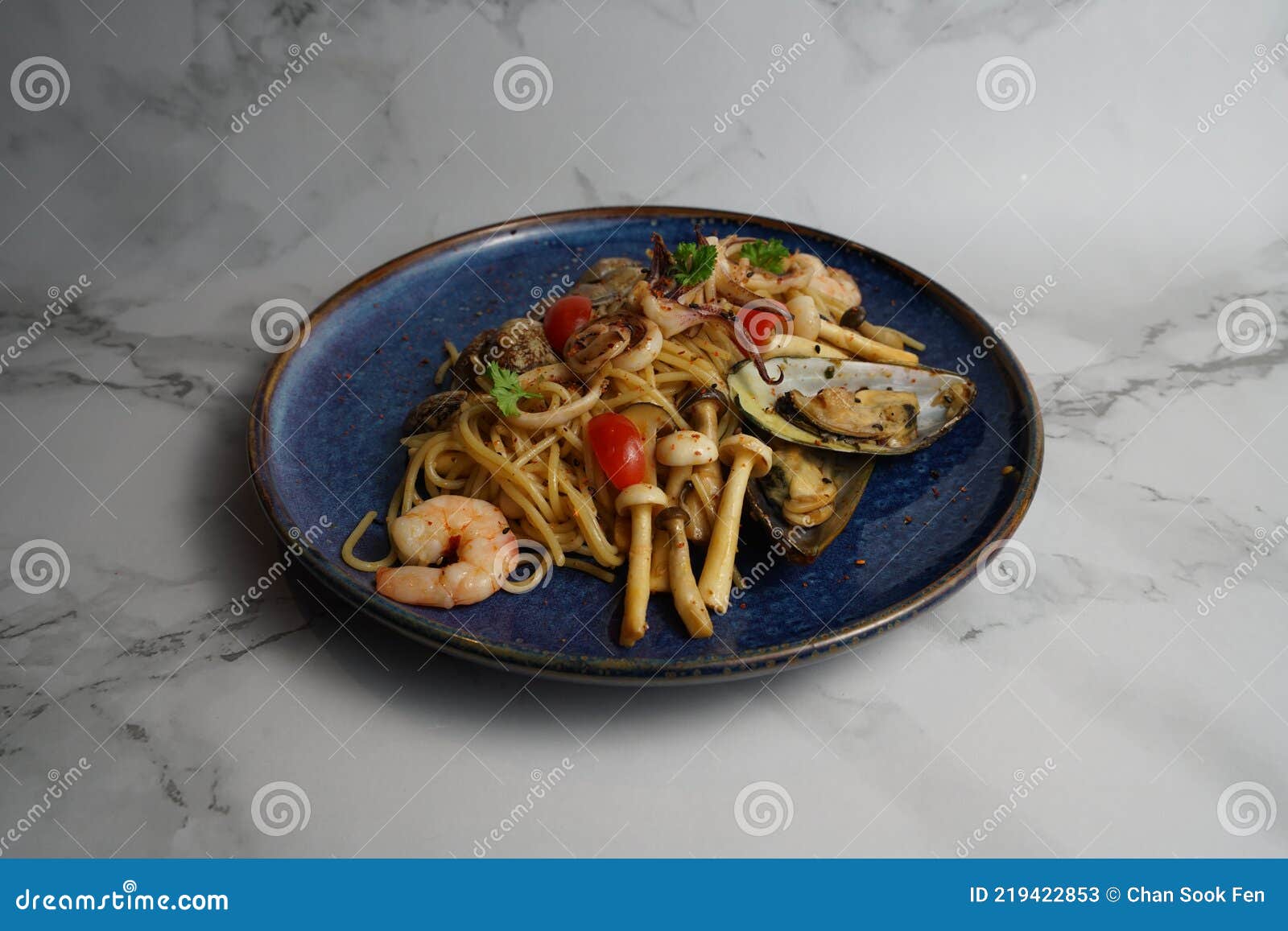 Mixed Seafood Aglio Olio stock image. Image of meal - 219422853