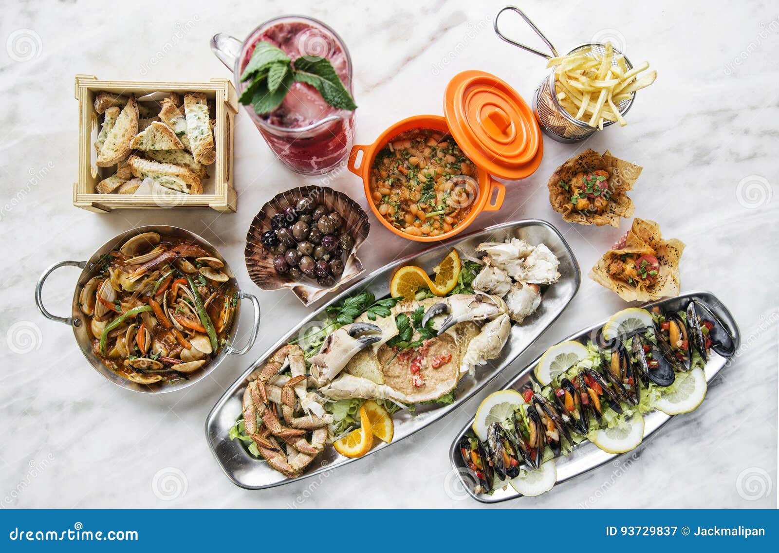 Mixed Seafood Selection Gourmet Set Meal on Table Stock Image - Image ...