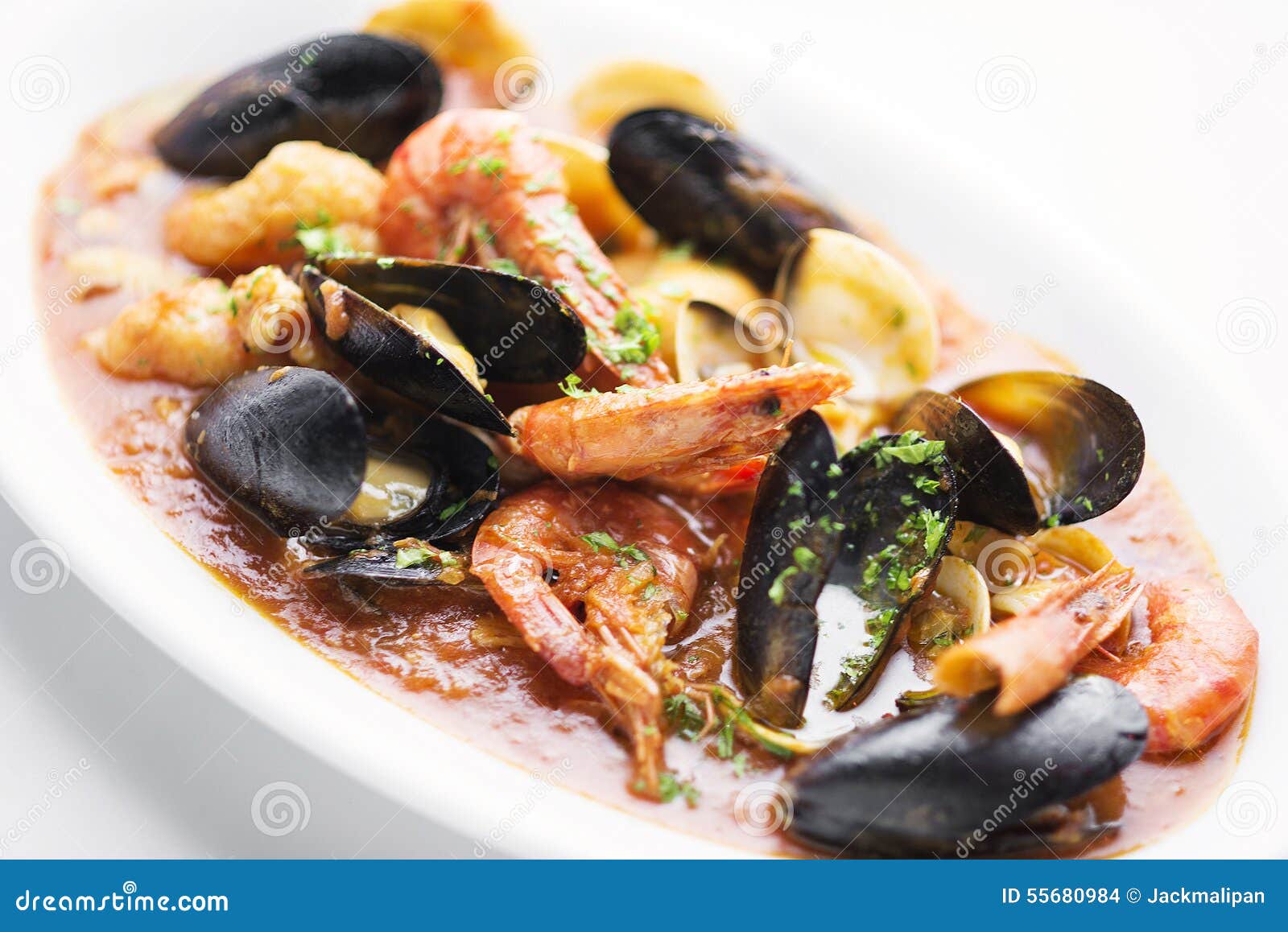 Mixed Seafood in Spicy Tomato Sauce Stew Stock Photo - Image of ...