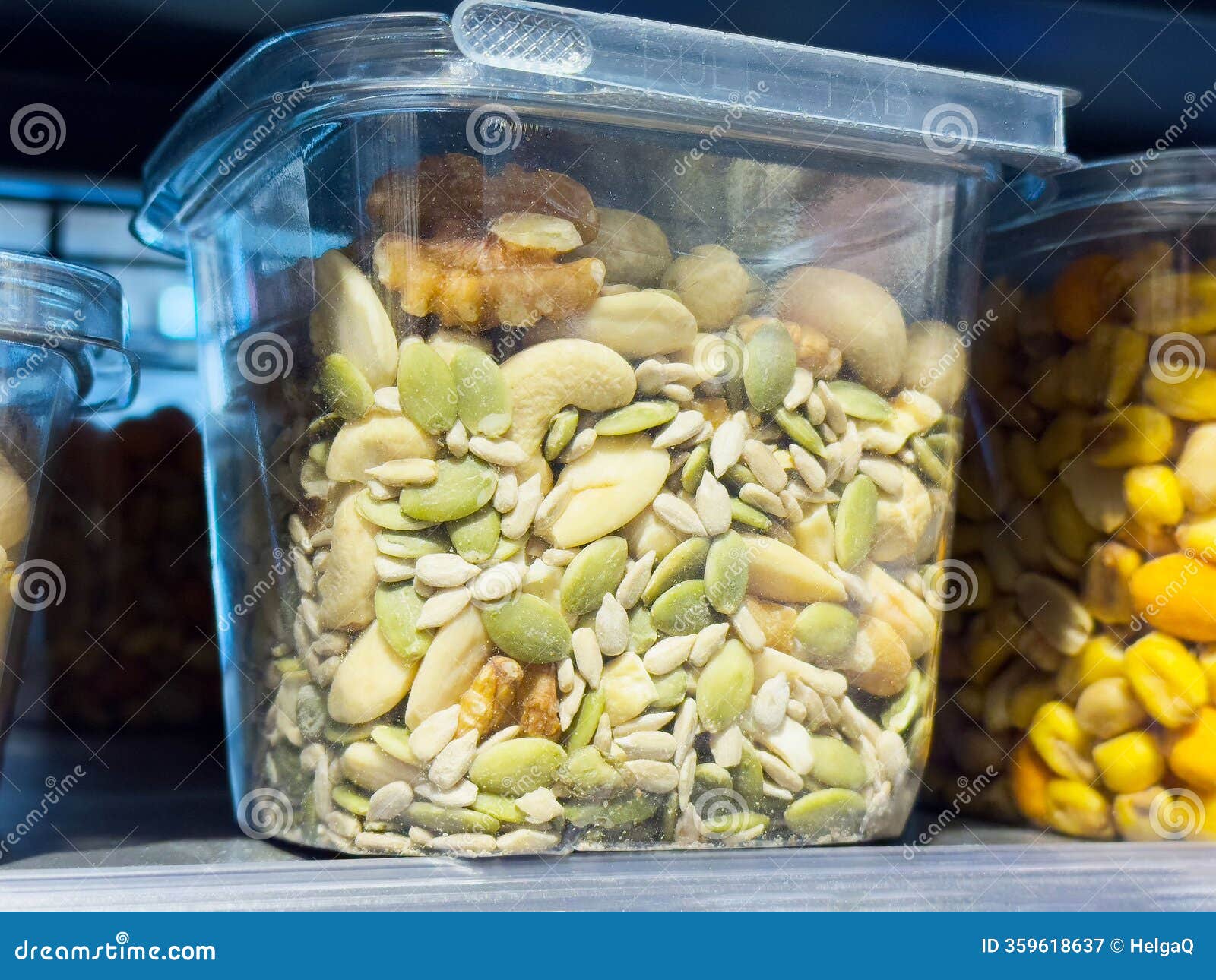 Mixed Seed and Nut Selection in Transparent Container Stock Image ...