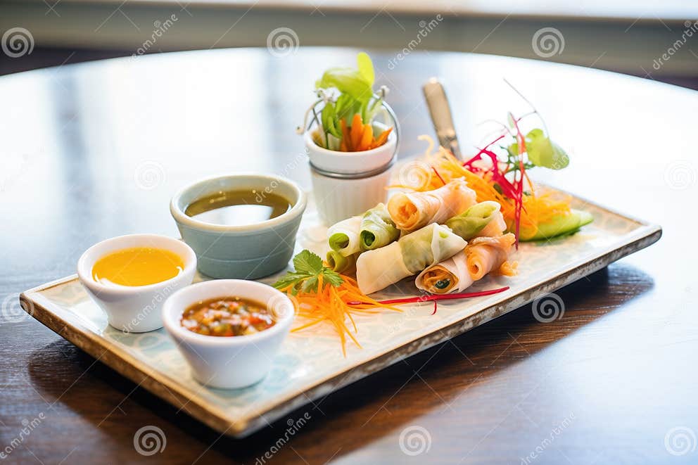 Mixed Spring Rolls Platter Served with Pickled Ginger Stock Image ...