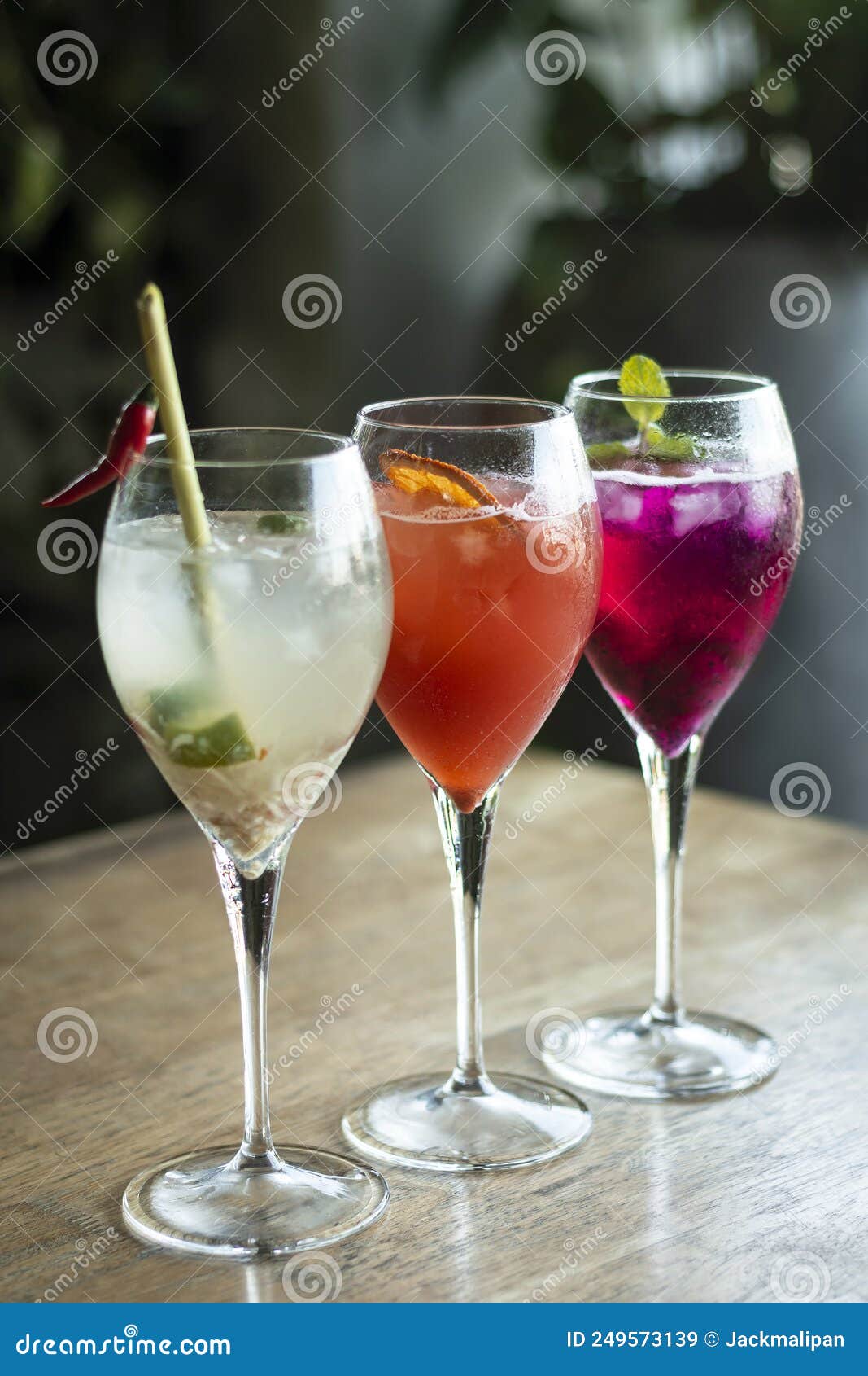 Mixed Spritzer Wine Cocktails Selection with Fruit in Outdoor Bar Stock ...