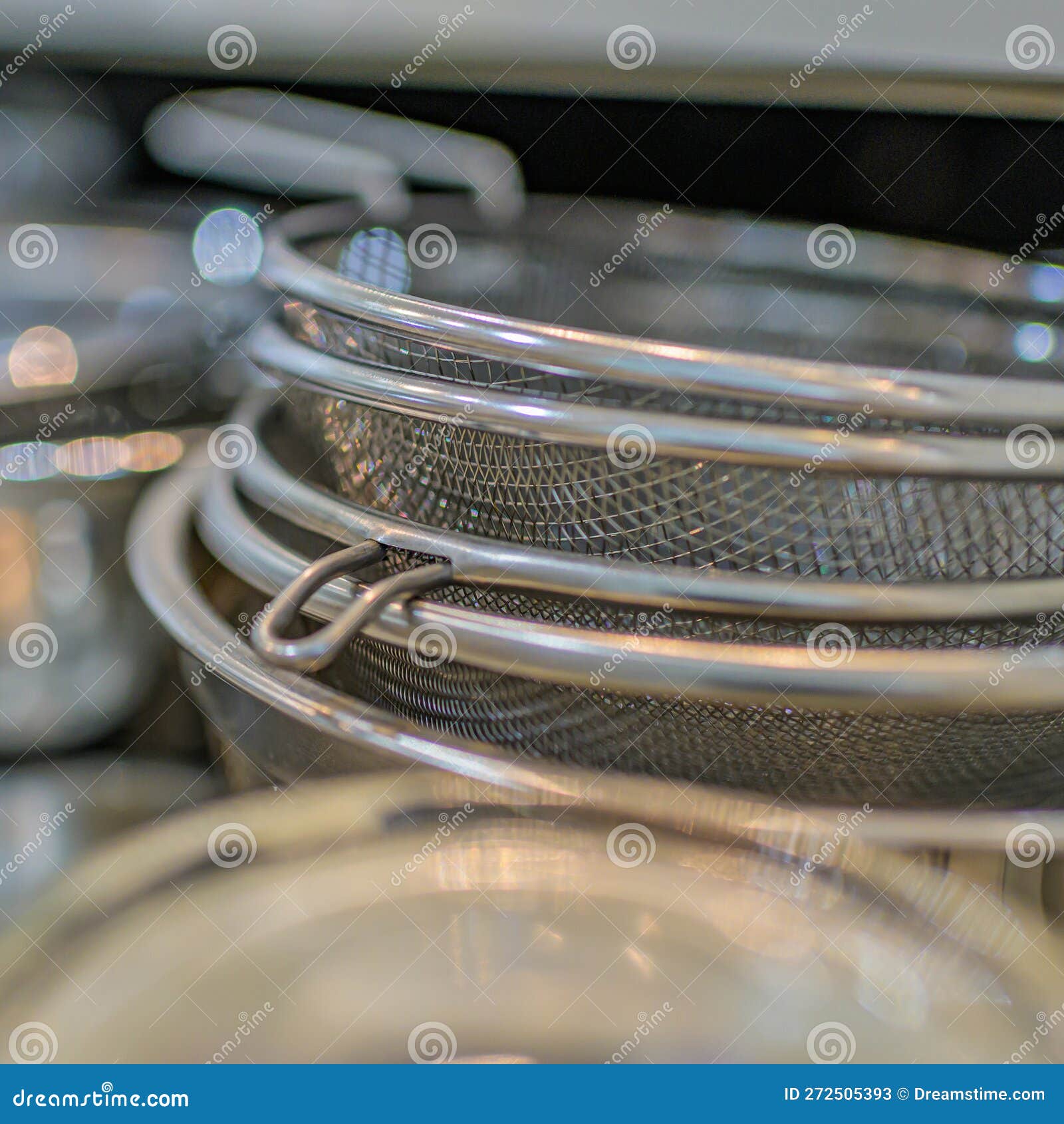 A Mixed Stack of Stainless Steel Strainers. Stock Image - Image of chef ...