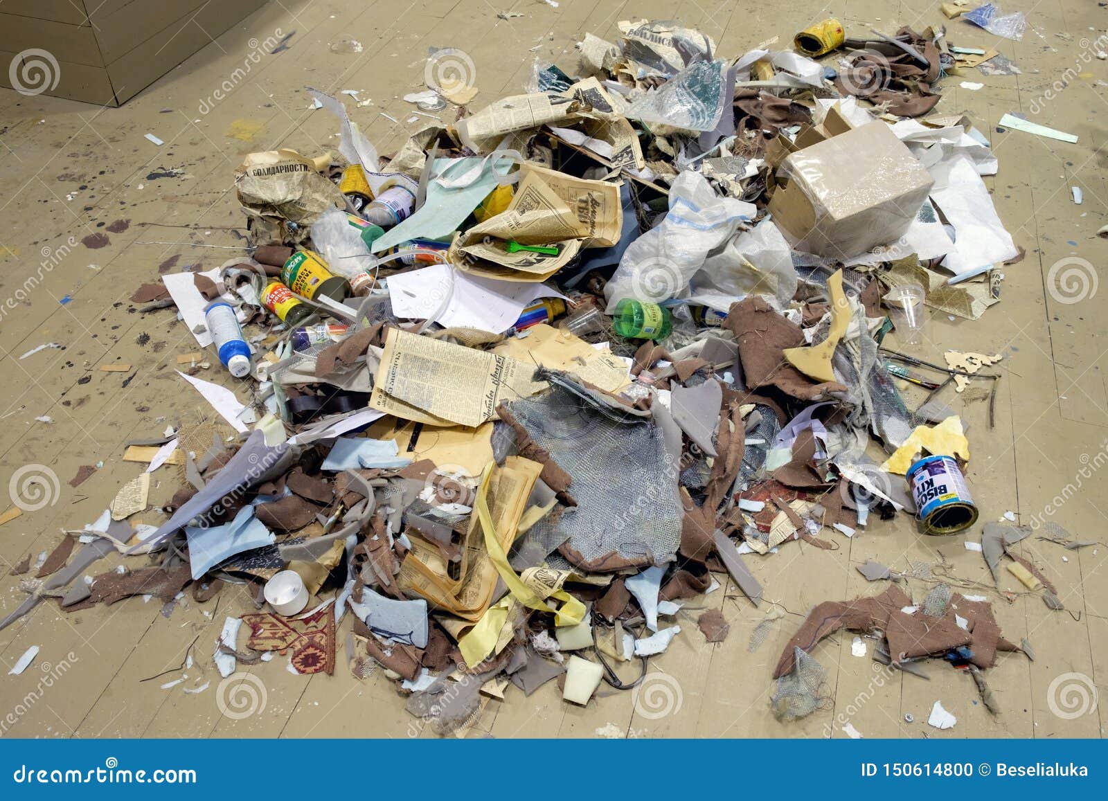 Trash on the floor stock photo. Image of wooden, dirty - 150614800