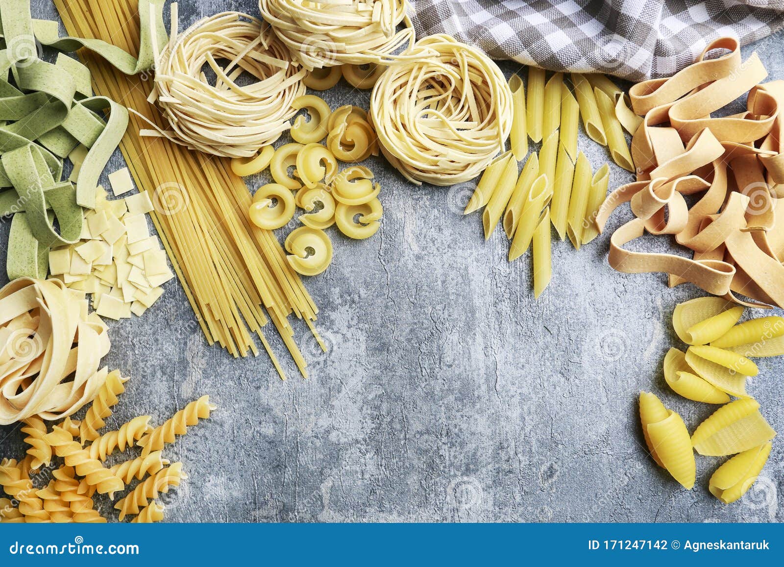 Mixed Types and Shapes of Italian Pasta on Grey Stone, Background Stock ...