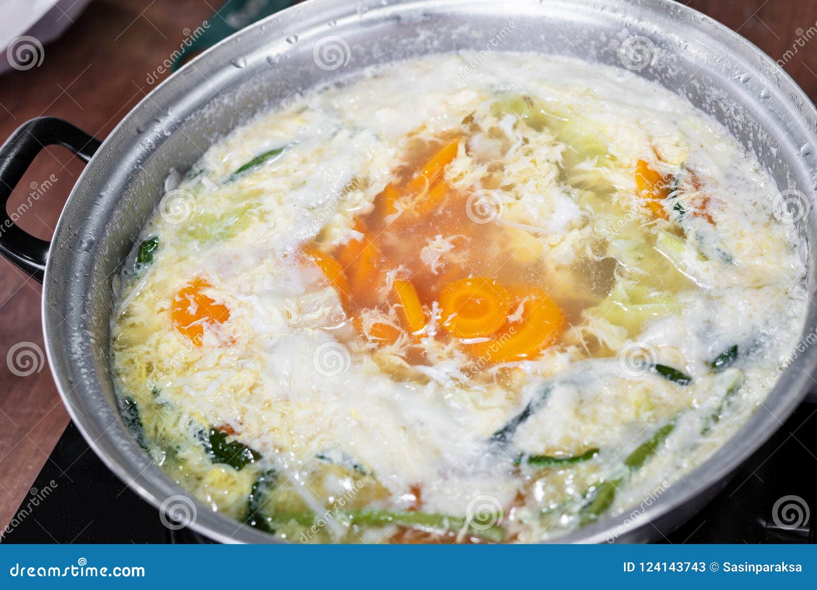 Mixed Vegetable Asian Soup in Pot with Boiling Water Stock Image ...