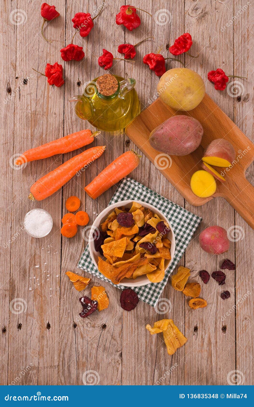 Mixed vegetable crisps. stock photo. Image of baked - 136835348