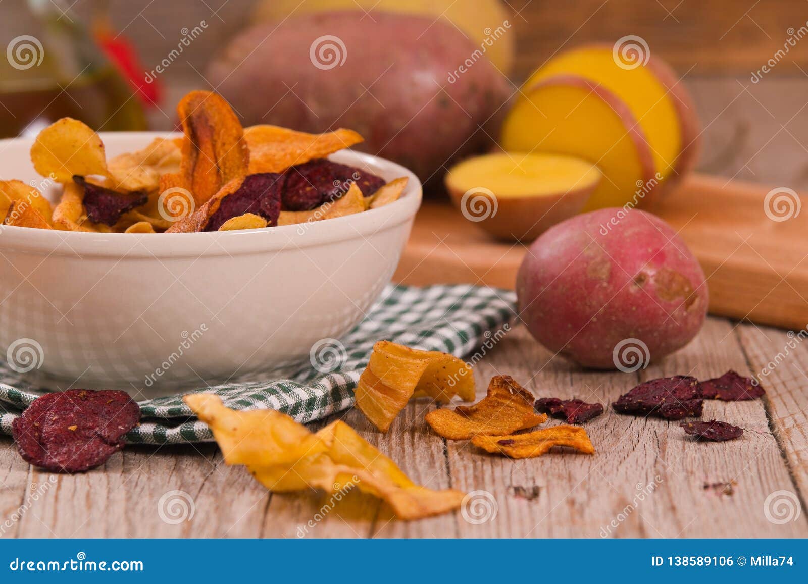 Mixed vegetable crisps. stock photo. Image of chip, crisp - 138589106